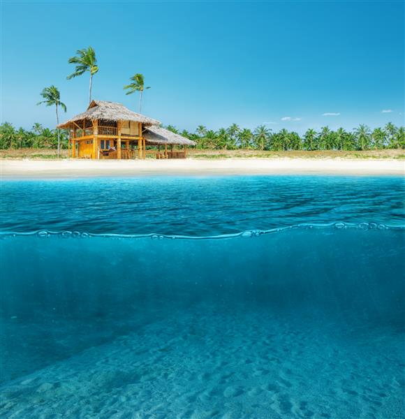 طراحی انتزاعی خط تقسیم آب دریای استوایی با زیر آب و آسمان 1708479