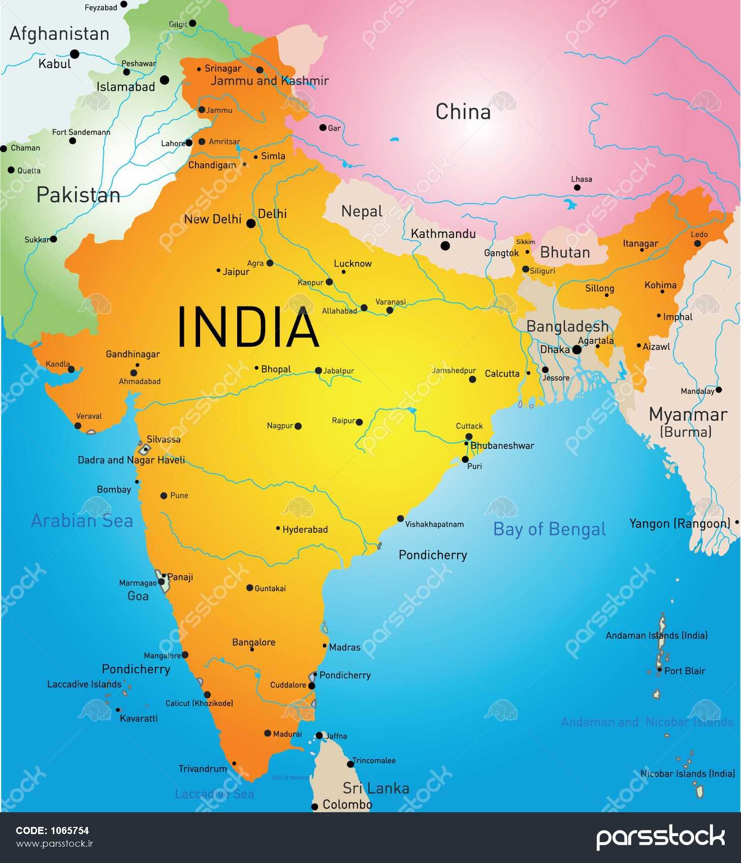 نقشه دقیق وکتور کشور هند 1065754