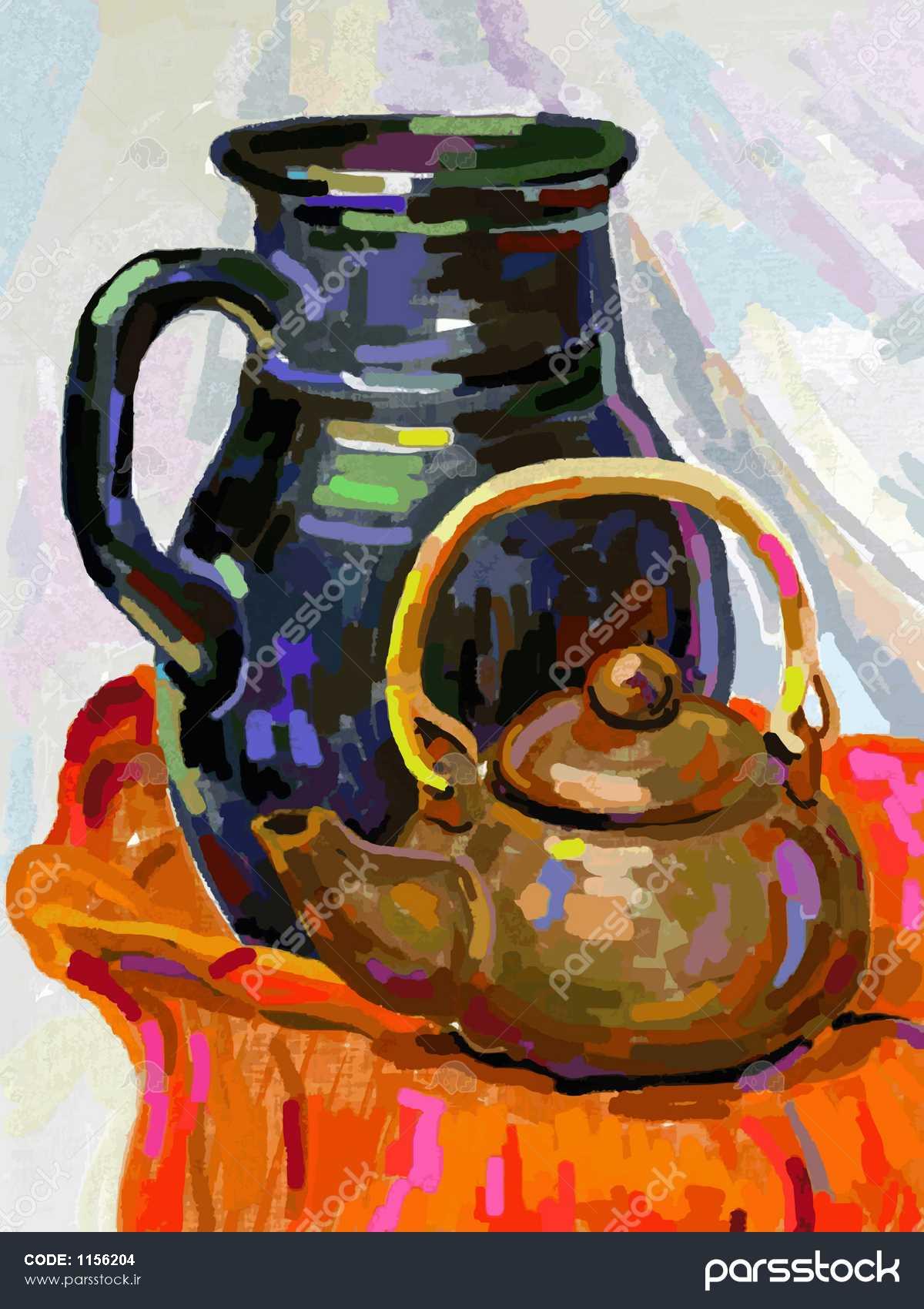 طبیعت بی جان با قابلمه چای و کوزه 1156204