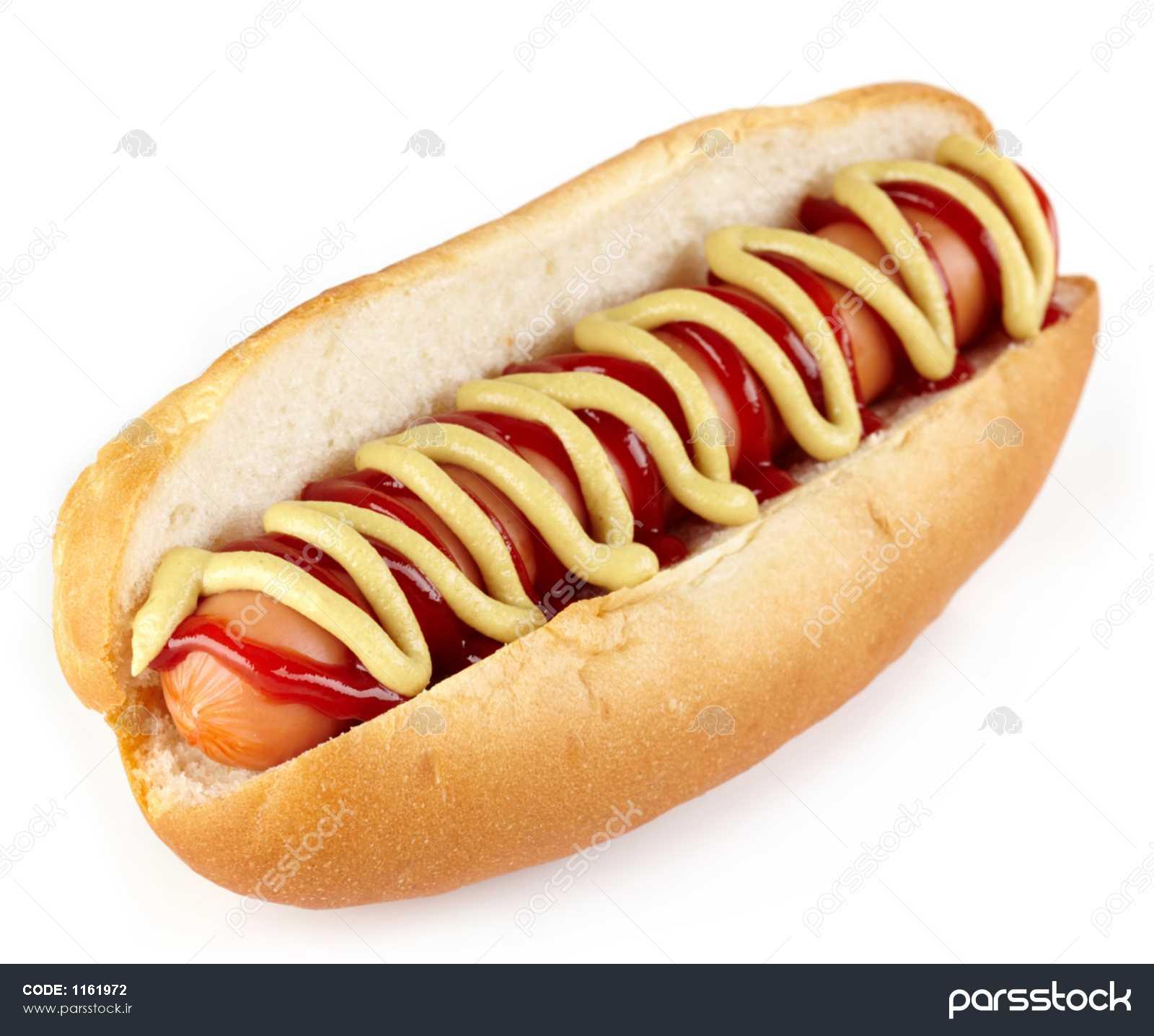 سگ با سس کچاپ و خردل در پس زمینه سفید 1161972