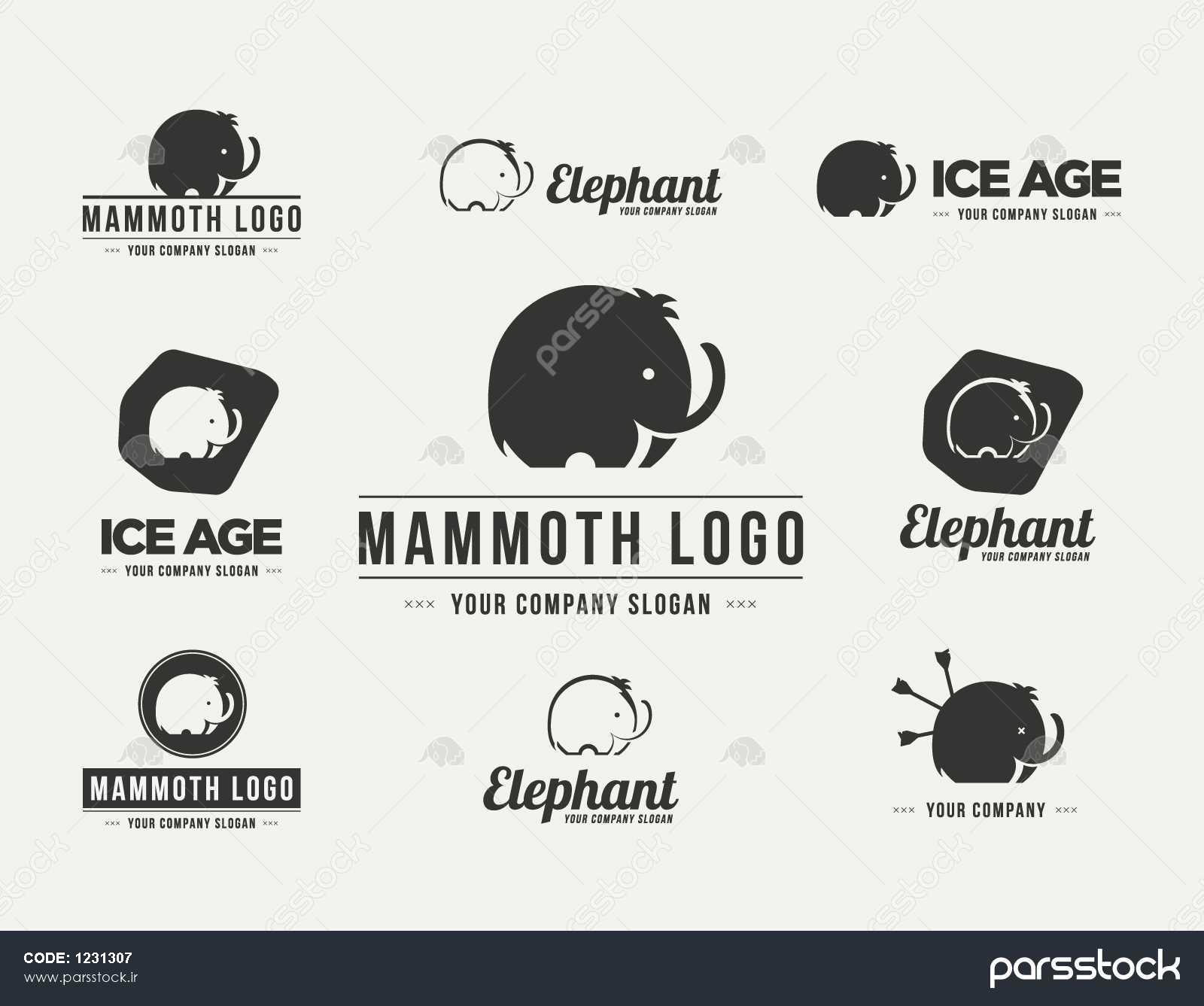 مجموعه لوگوی وکتور شبح ماموت مجموعه ای از نمادهای فیل 1231307