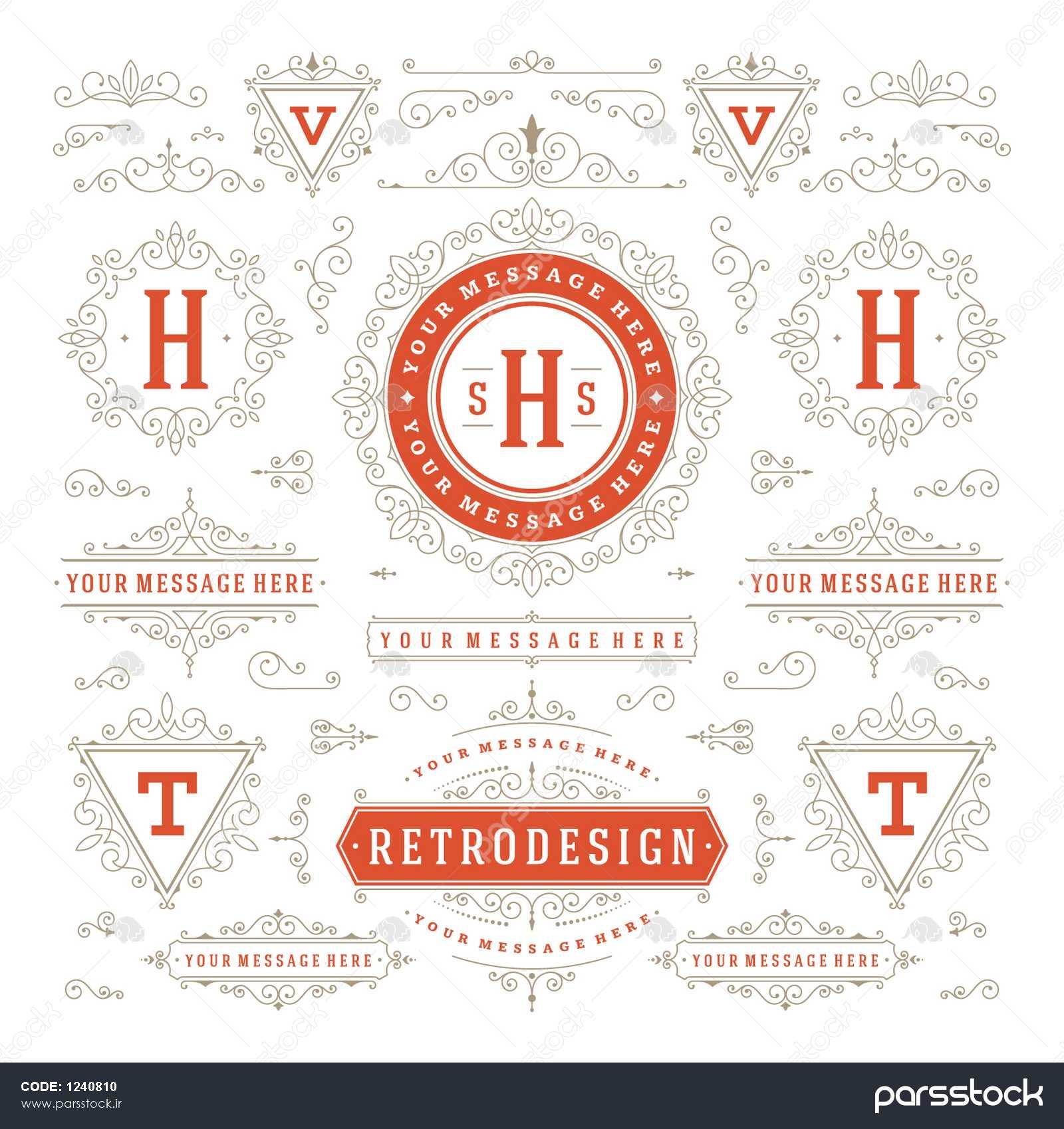 عناصر طراحی تزئینات وکتور قدیمی تزئینات ترکیبات خوشنویسی آرم رترو آرم ...