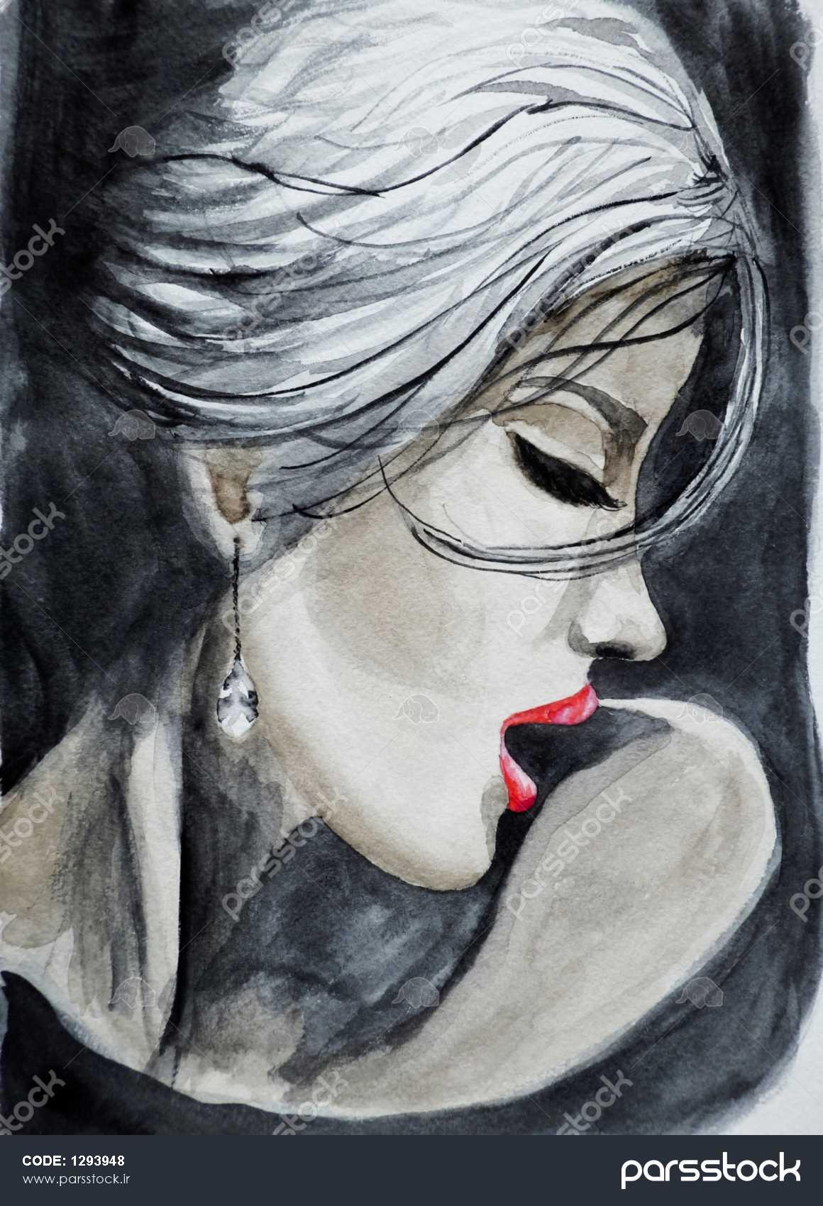 زن دست کشیده تصویر مد آبرنگ 1293948
