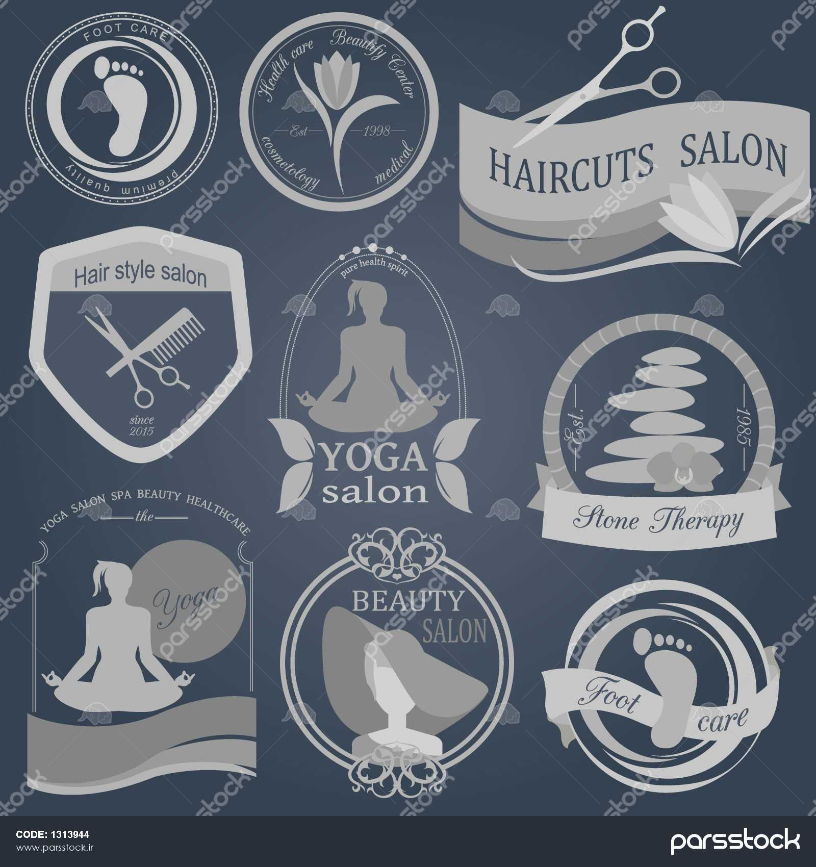 مجموعه ای از مدل موی قدیمی مراقبت از بدن و آرم های آرایشی وتو 1313944