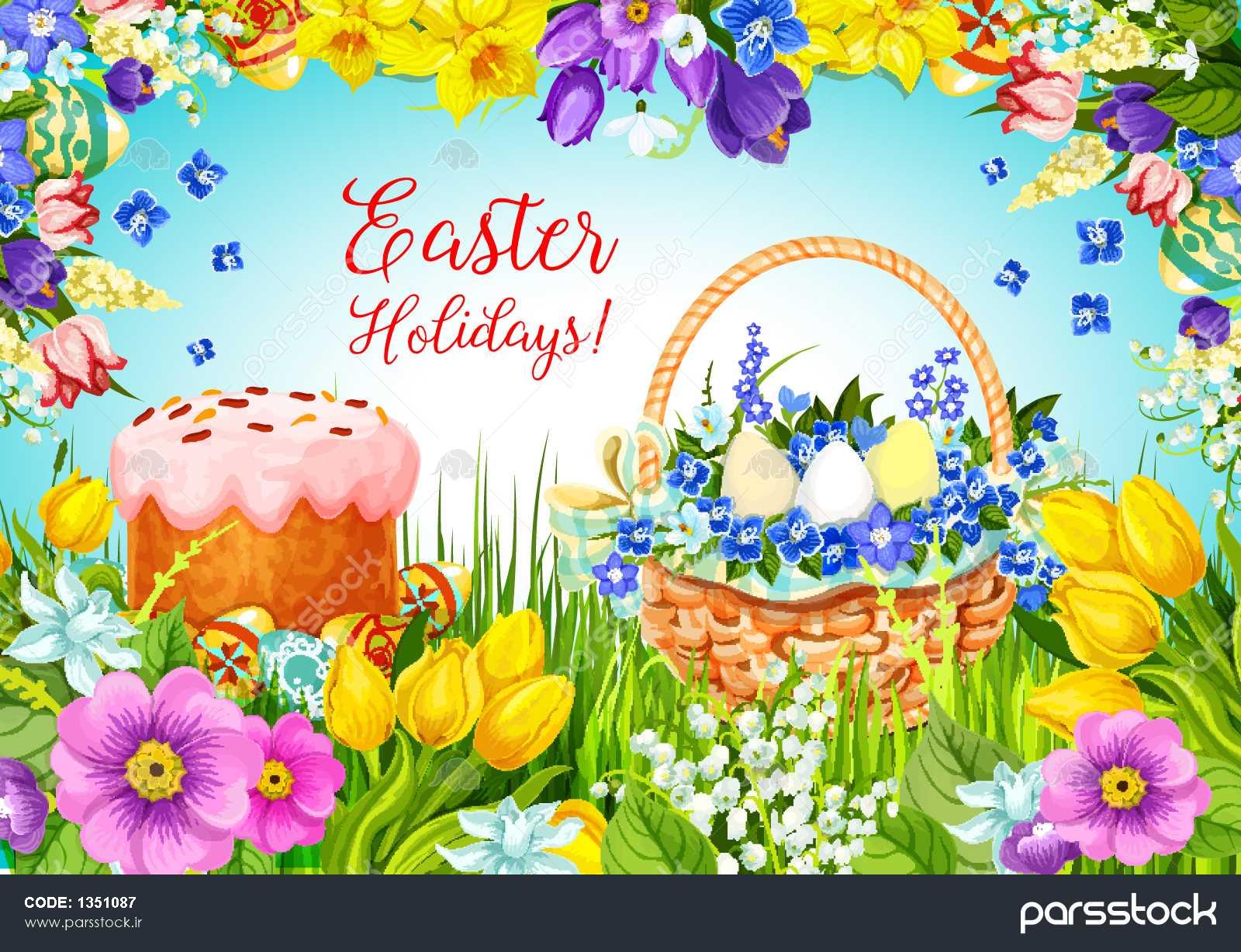 کیک عید پاک تخم مرغ گل وکتور تبریک 1351087