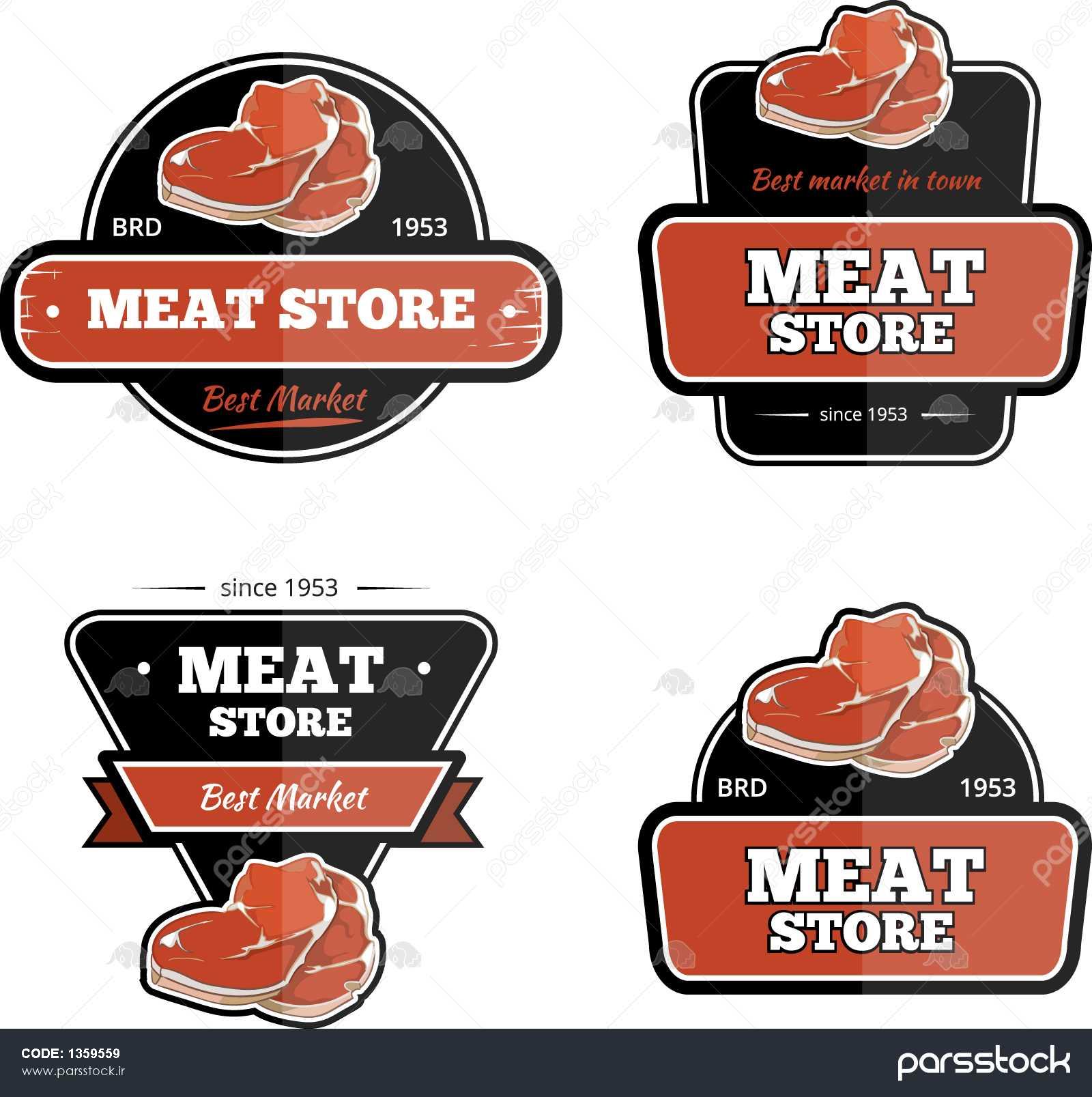 نشان برچسب مجموعه وکتور آرم فروشگاه گوشت و قصابی قدیمی 1359559