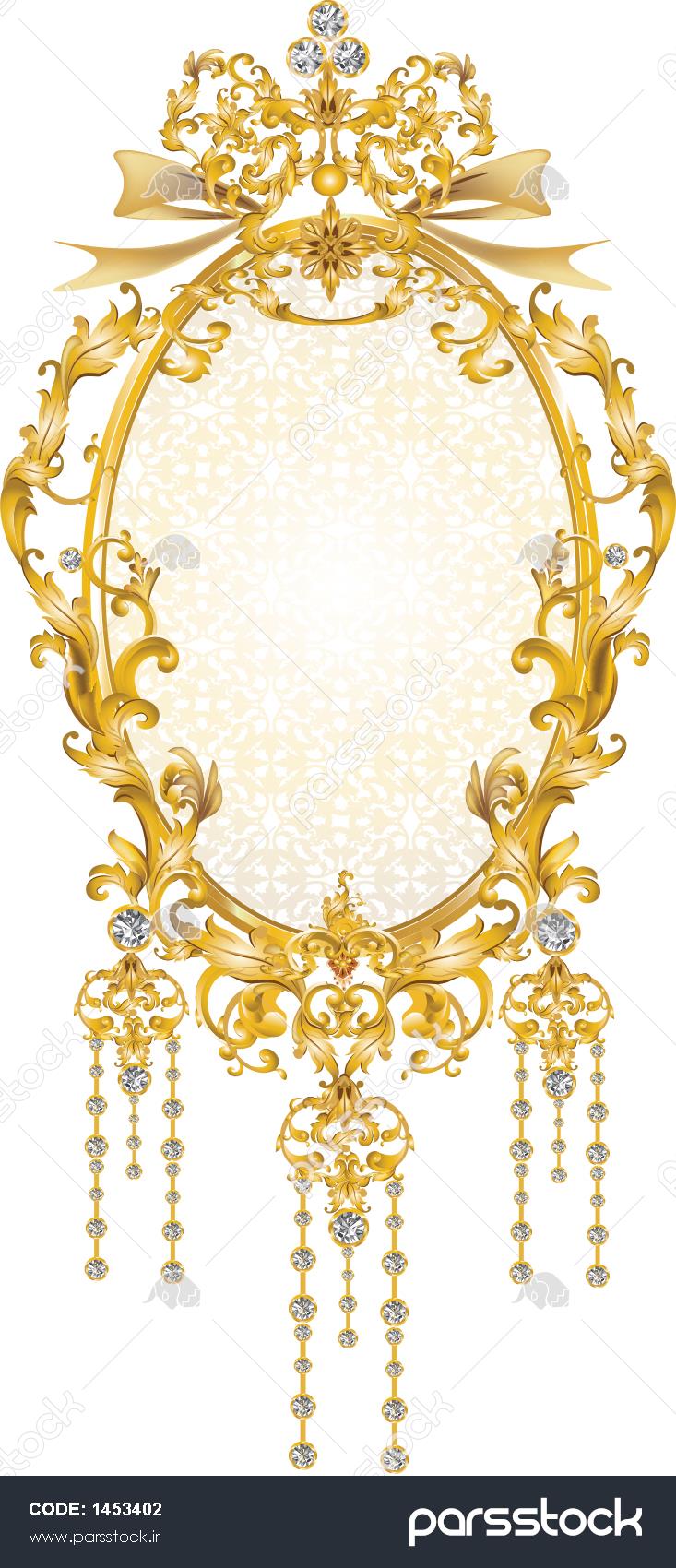 قاب آینه طلایی با الماس و عناصر پرنعمت ویکتوریا سبک وکتور تصویر 1453402
