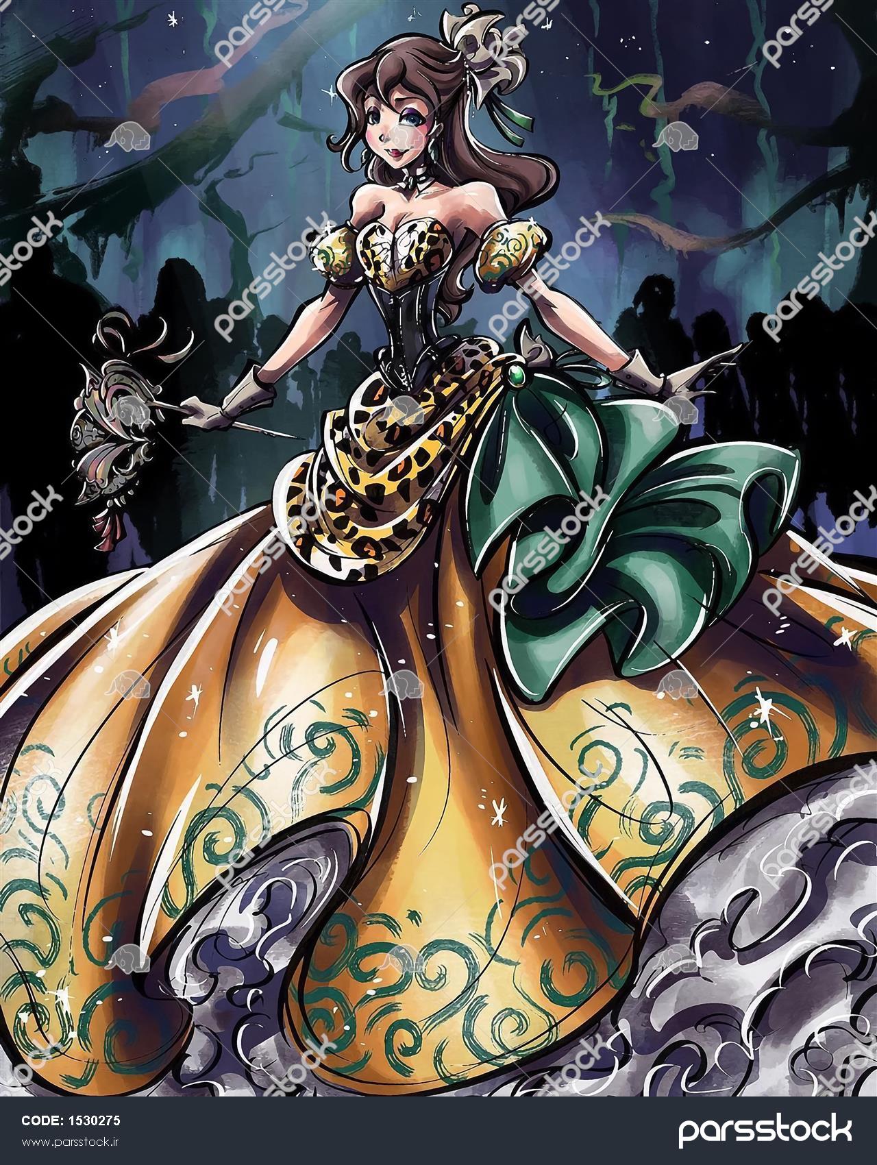 پرنسس زیبا در لباسی بلند نقاشی دیجیتال 1530275