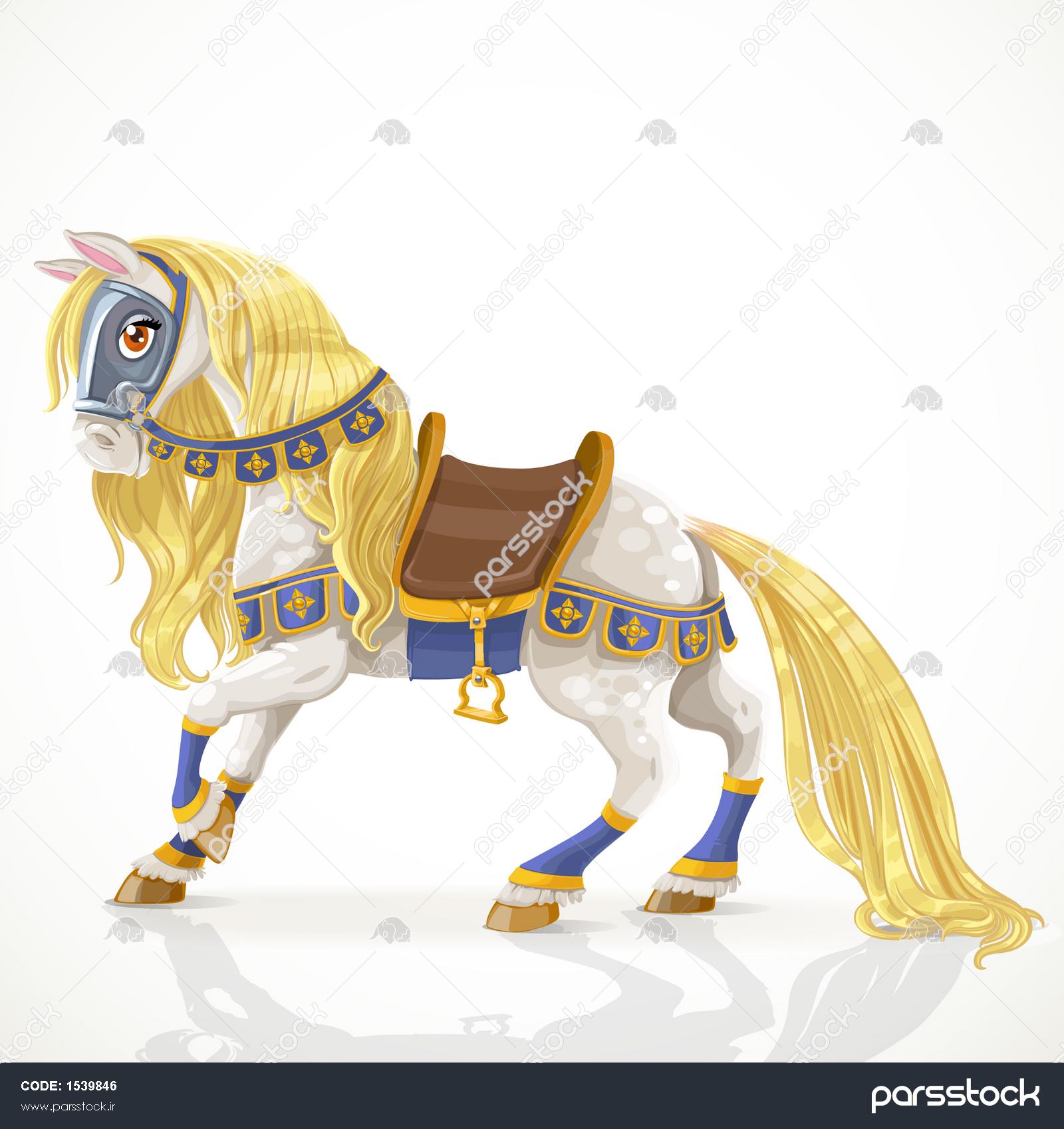 اسب زیبای سفید رویال با یال طلایی در مهار 1539846