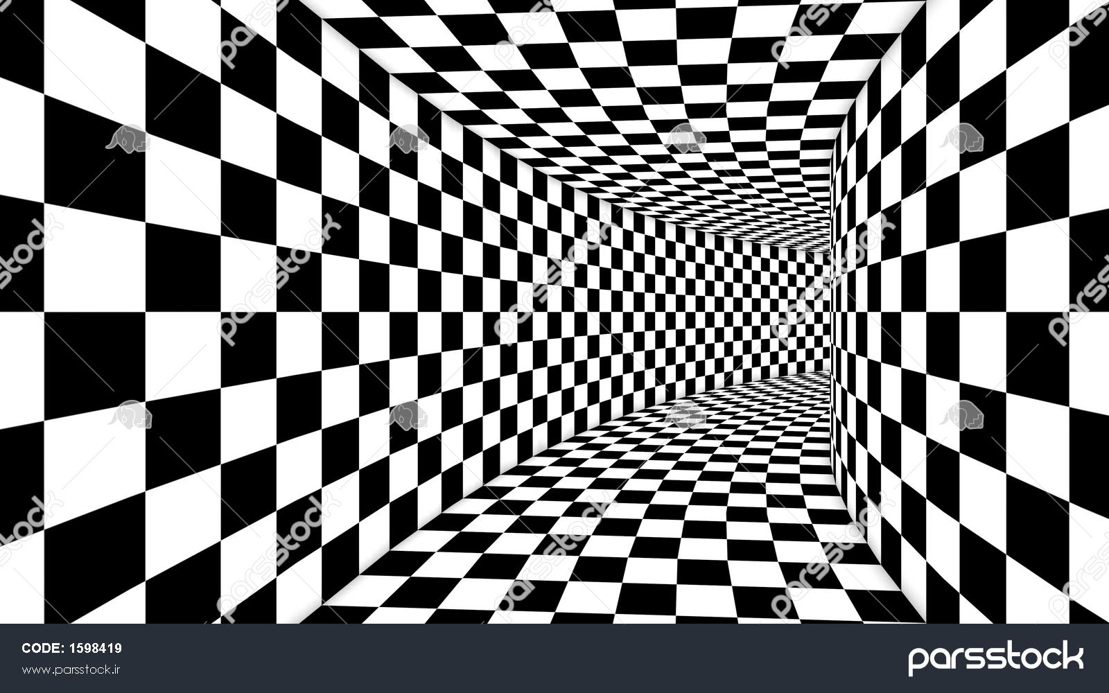 یک تصویر سه بعدی طلسم از یک توهم نوری تشکیل شده توسط مربع های سیاه و ...