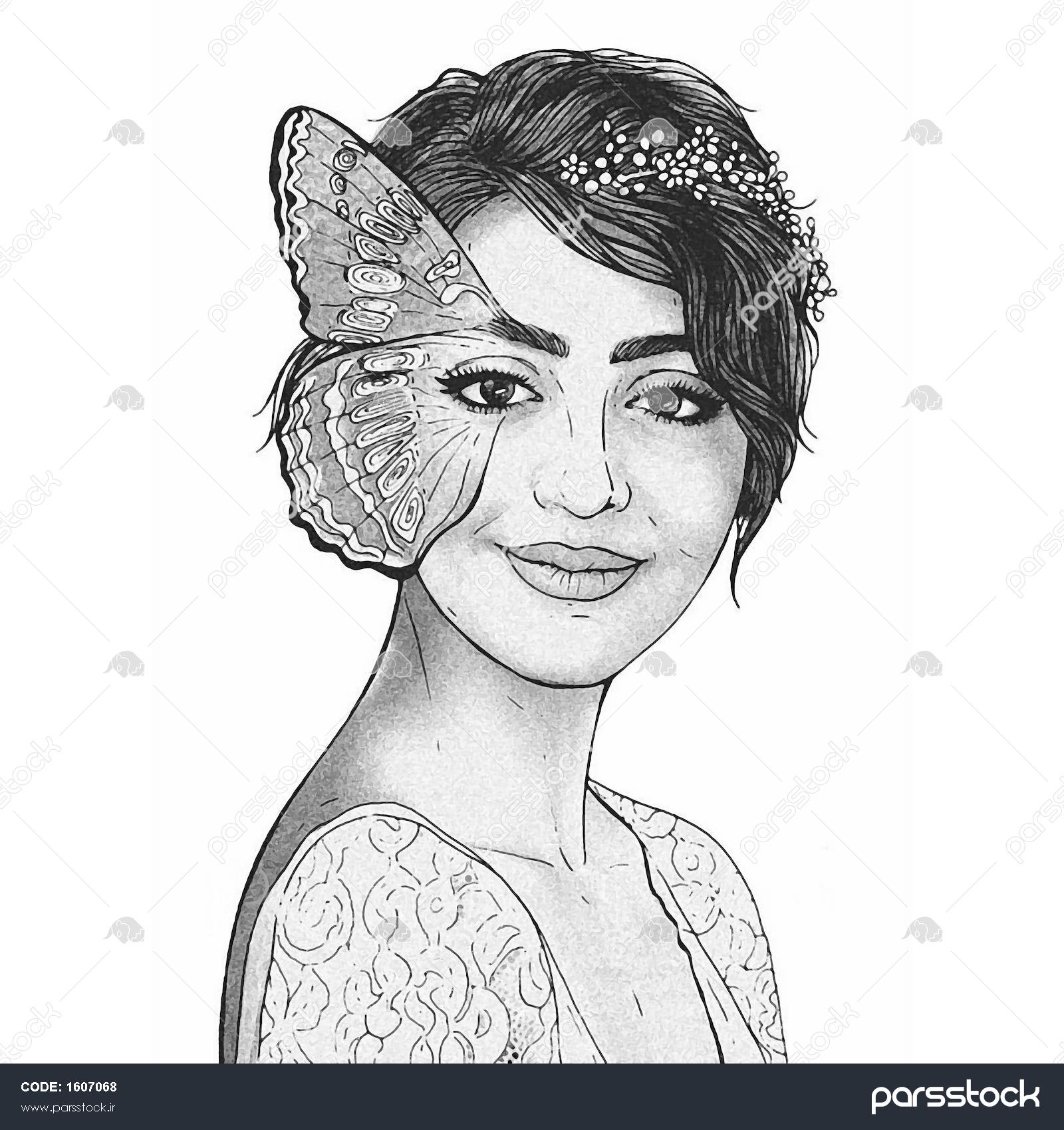 زن زیبا با چشم به شکل بال پروانه 1607068