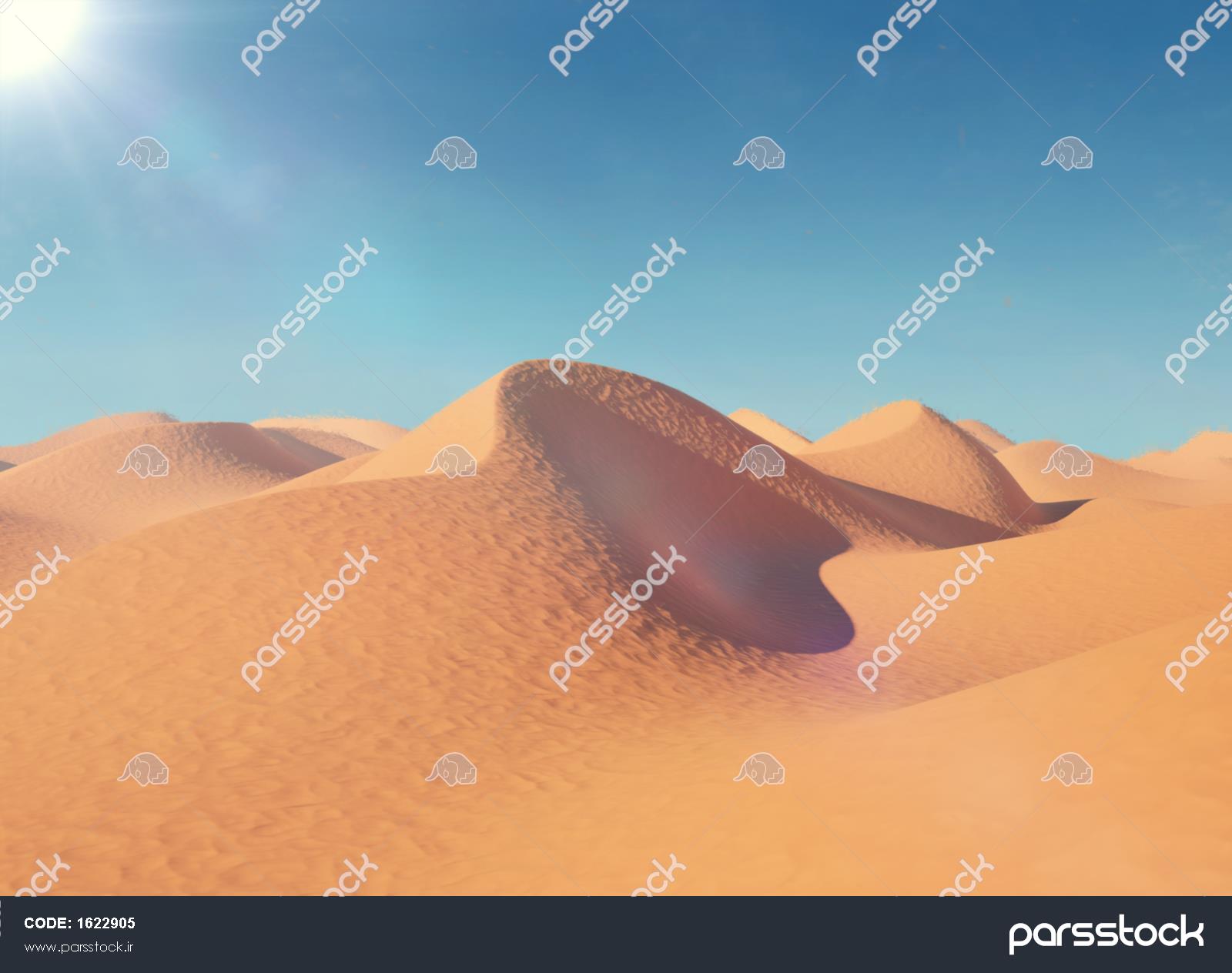 تصویر تپه های شنی در بیابان در یک روز آفتابی بسیار گرم تصویر سه بعدی ...