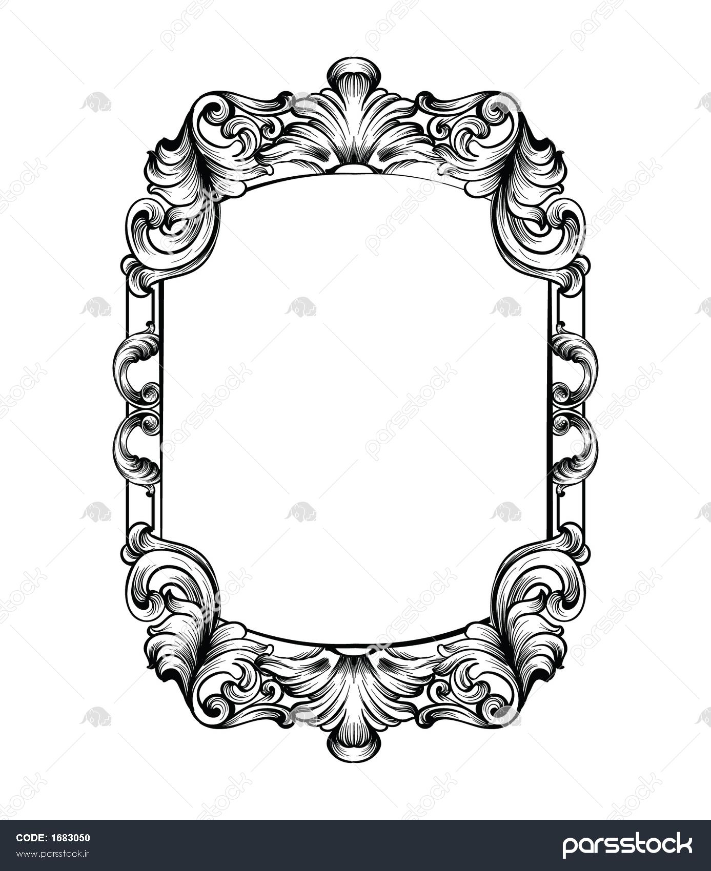 قاب آینه باروک وکتور عناصر طراحی دکور امپراتوری هنر خط زیور آلات حکاکی ...