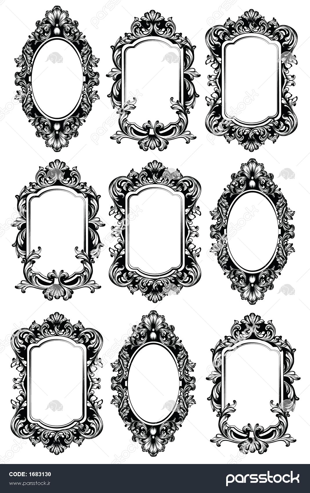 مجموعه قاب های آینه قدیمی مجموعه وکتور قاب های وینتیج گرد و مربع عنصر ...