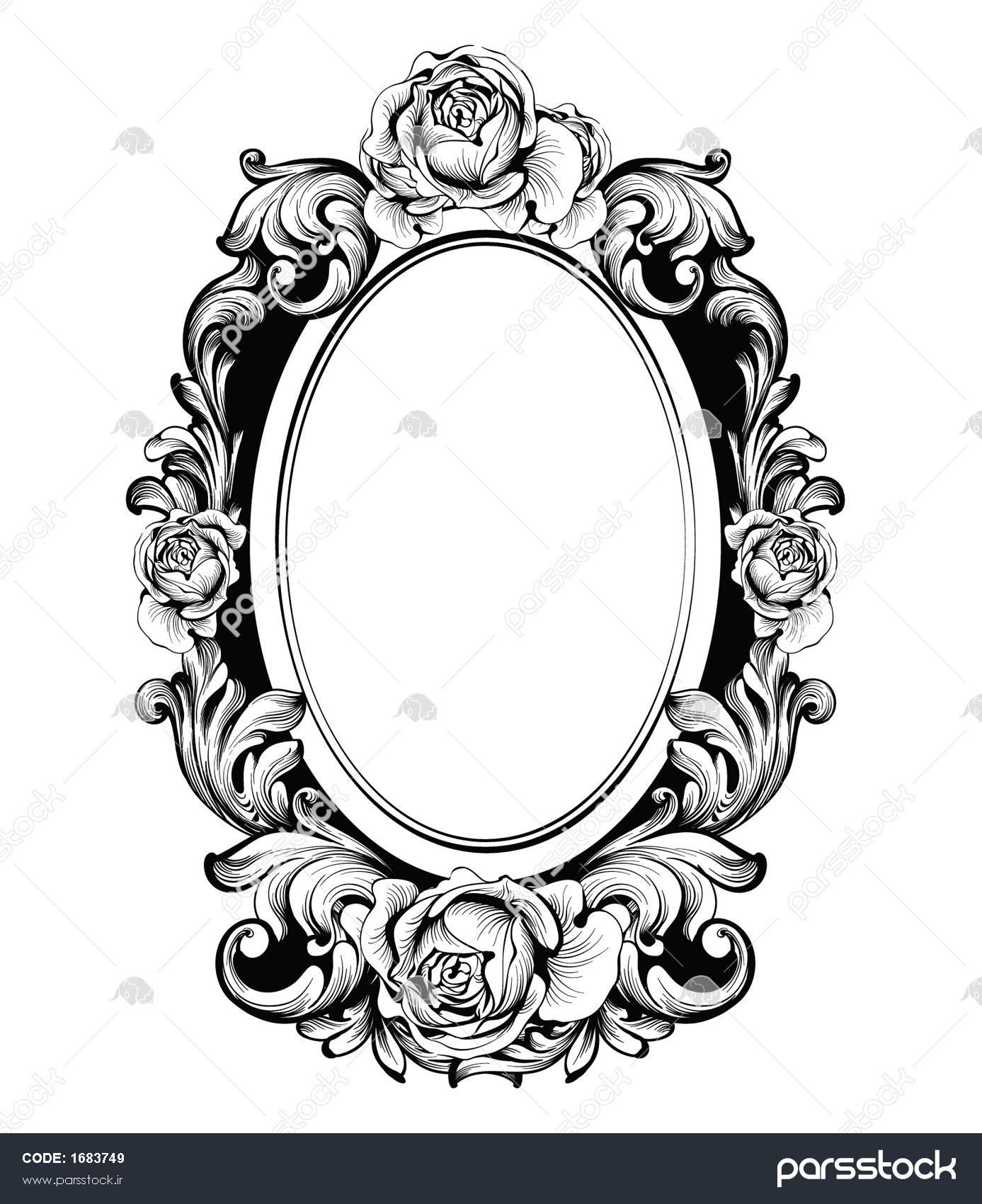وکتور قاب گرد وینتیج با دکور گل های رز لوازم جانبی آینه تزئین شده آنتیک ...