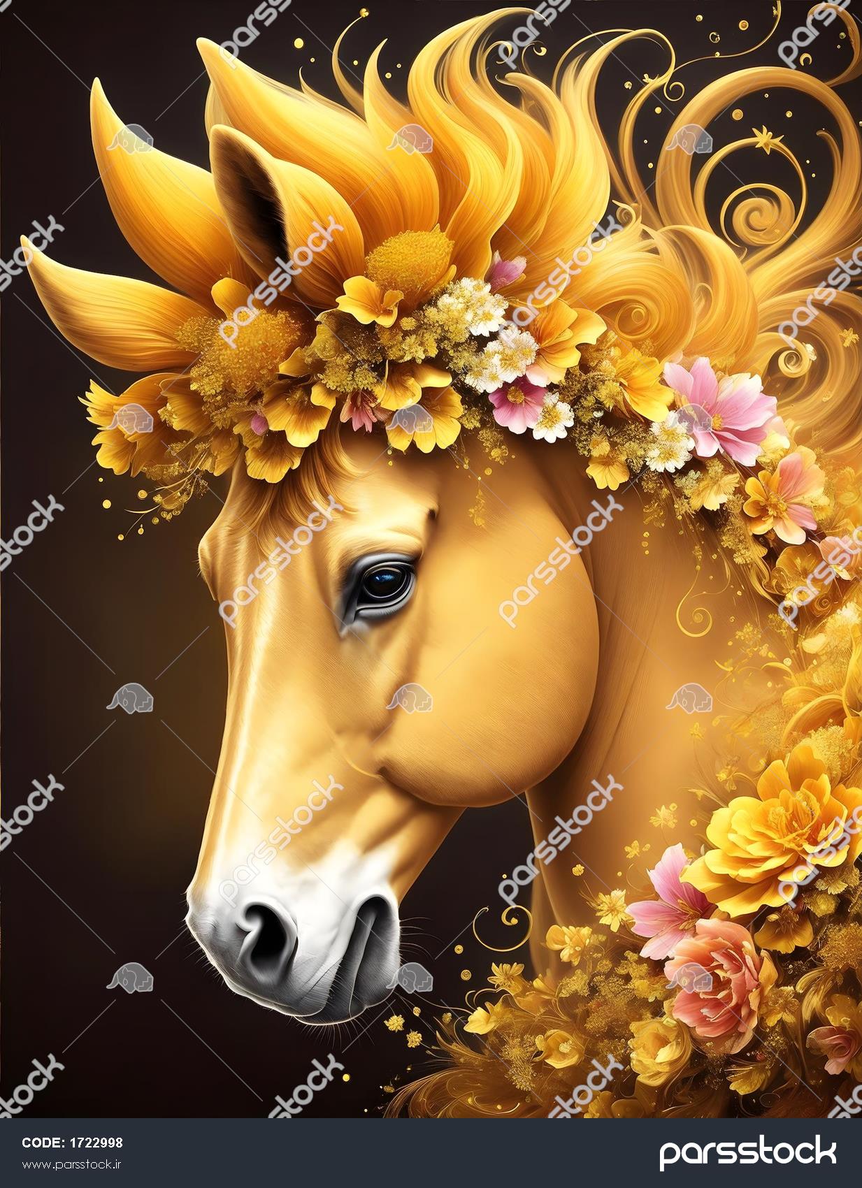 اسب طلایی در یک گلزار رویایی 1722998